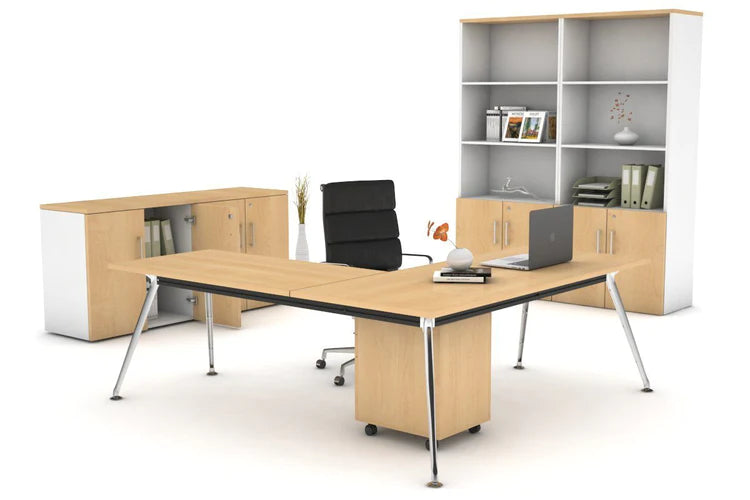 Storage Meets Efficiency: L-Shaped Desks with Shelves for Trade Worksp