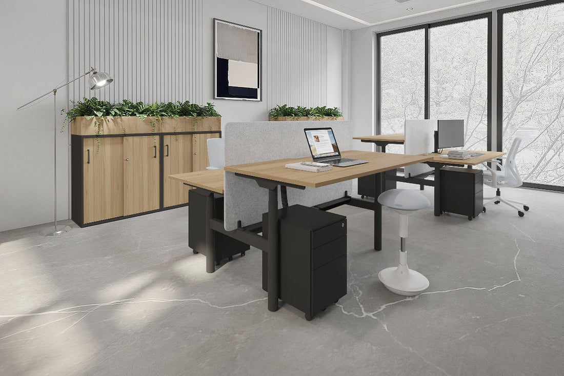 Flexi Premium Height Adjustable 2 Person H-Bench Workstation - Black F ...