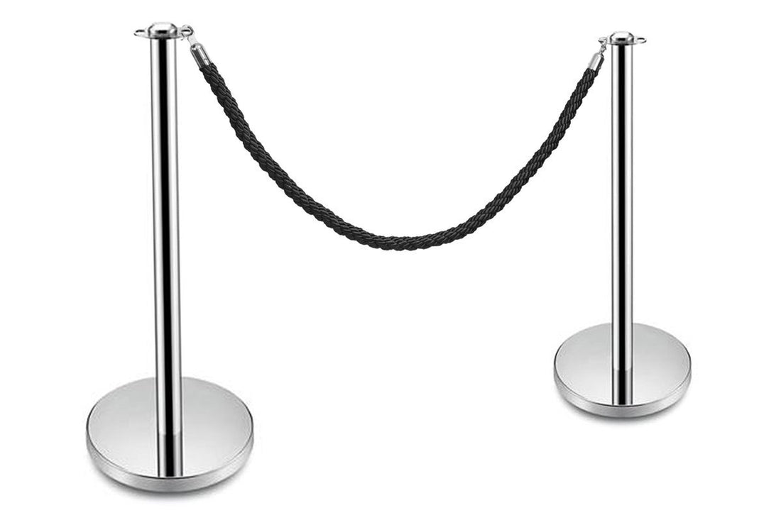 Rope Barrier Bollard - Silver Set of 2 - Premium Design, Affordable Price