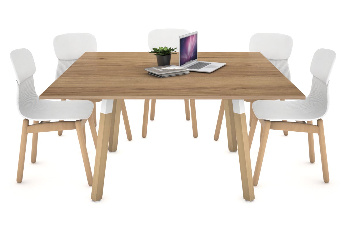 Quadro Wood Single Leg Square Table [1200L x 1200W] - white bracket ...