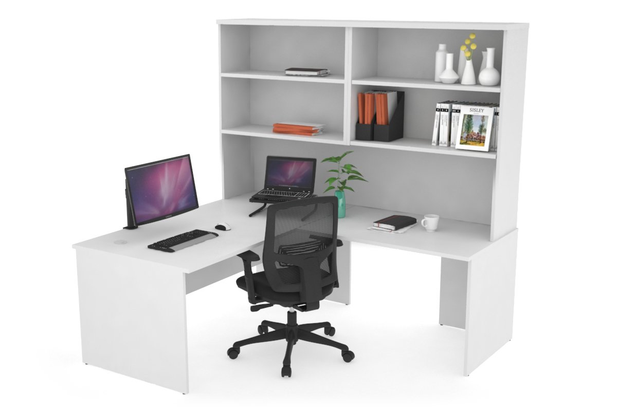 Uniform Panel Return Desk with Open Hutch [1400L x 1600W] - White | JasonL