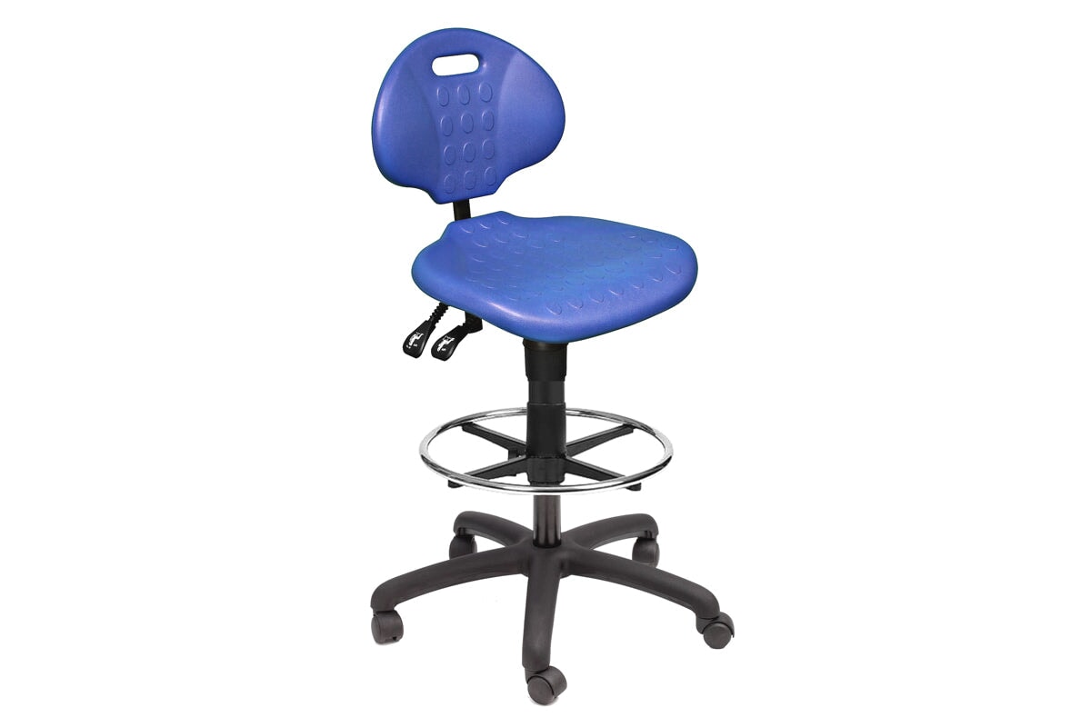 Uplifting Clam Round Blue Drafting Chair - Blue with Black Glides ...
