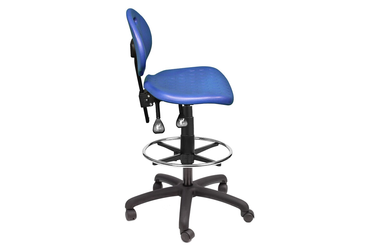 Uplifting Clam Round Blue Drafting Chair - Blue with Black Glides ...